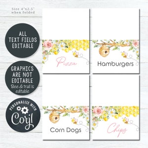EDITABLE Bee Birthday Food Label Tent Cards, Bee-day Food Label ...