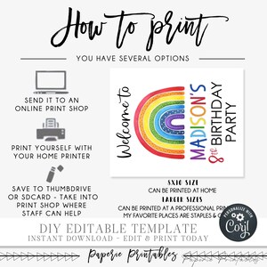 Editable Rainbow Birthday Welcome Sign, Rainbow Party Decoration ...