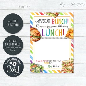Teacher Appreciation Lunch Gift Card Holder: Editable DIY Printable ...