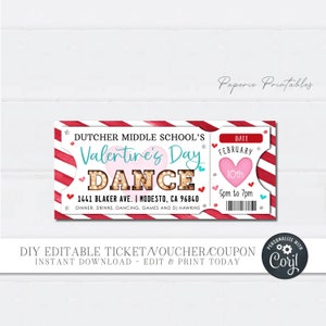 EDITABLE Sweetheart Dance Tickets, Valentine's Dance Tickets, Valentine ...