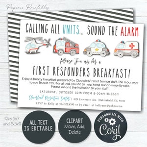 Editable First Responders Appreciation Breakfast Invitation (DIY With ...