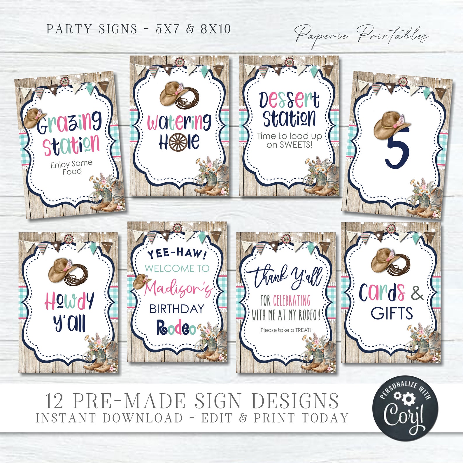 EDITABLE Cowgirl Party Signs Western Party Signs Siblings - Etsy