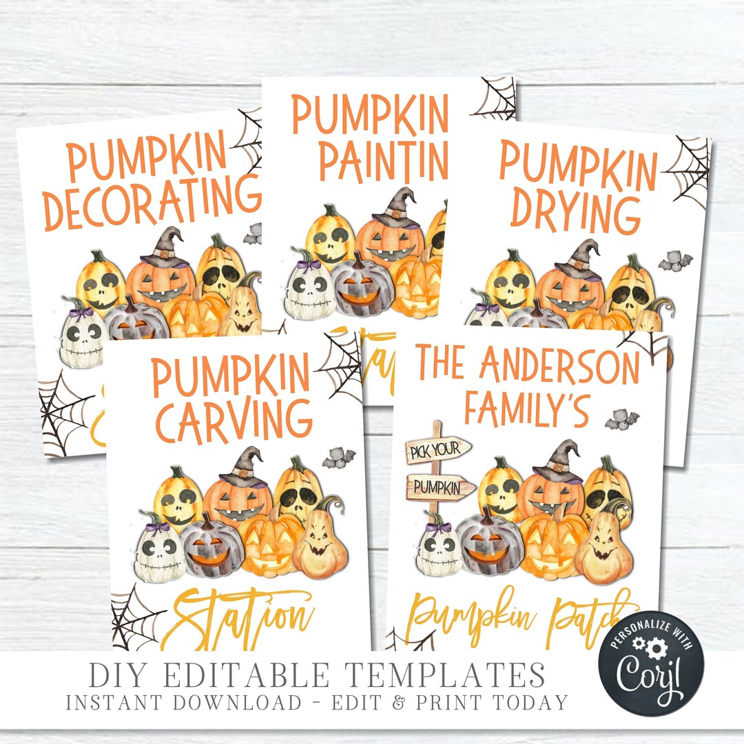 Editable Pumpkin Carving Party Signs, Pumpkin Painting Party Sign ...