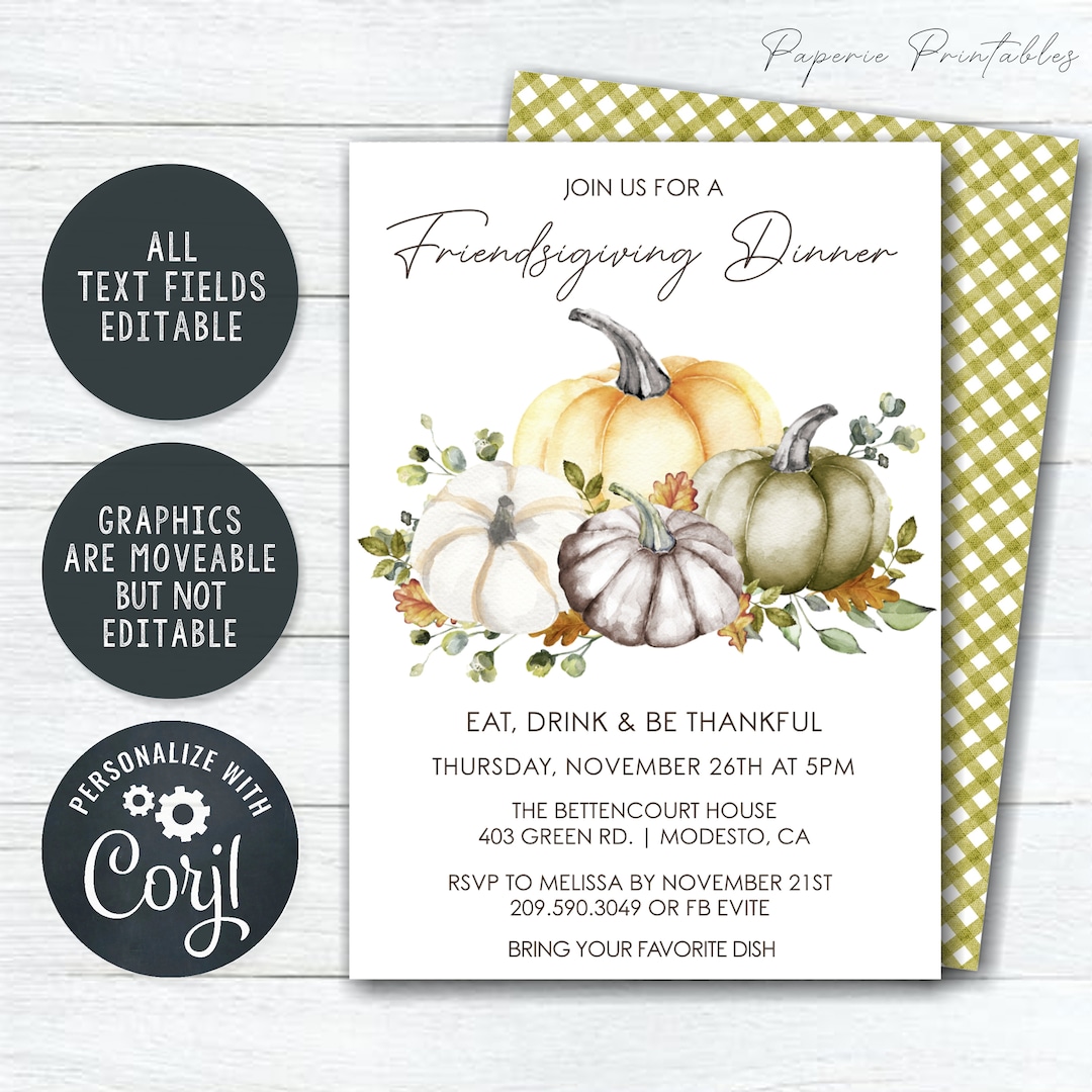 EDITABLE Friendsgiving Dinner Invitation Thanksgiving Dinner Template ...