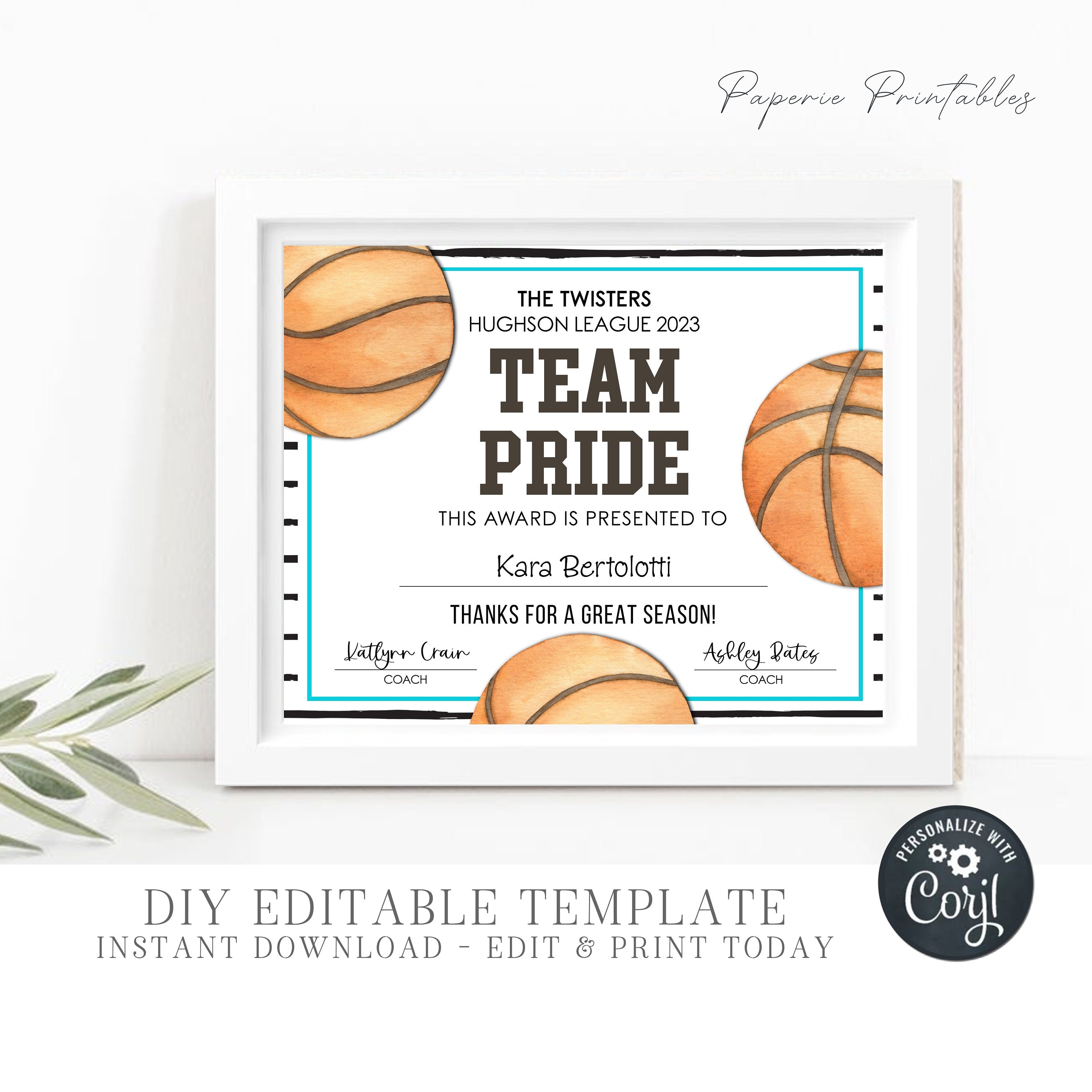 Editable Basketball Award Certificates: Team Awards (DIY With Corjl) - Etsy