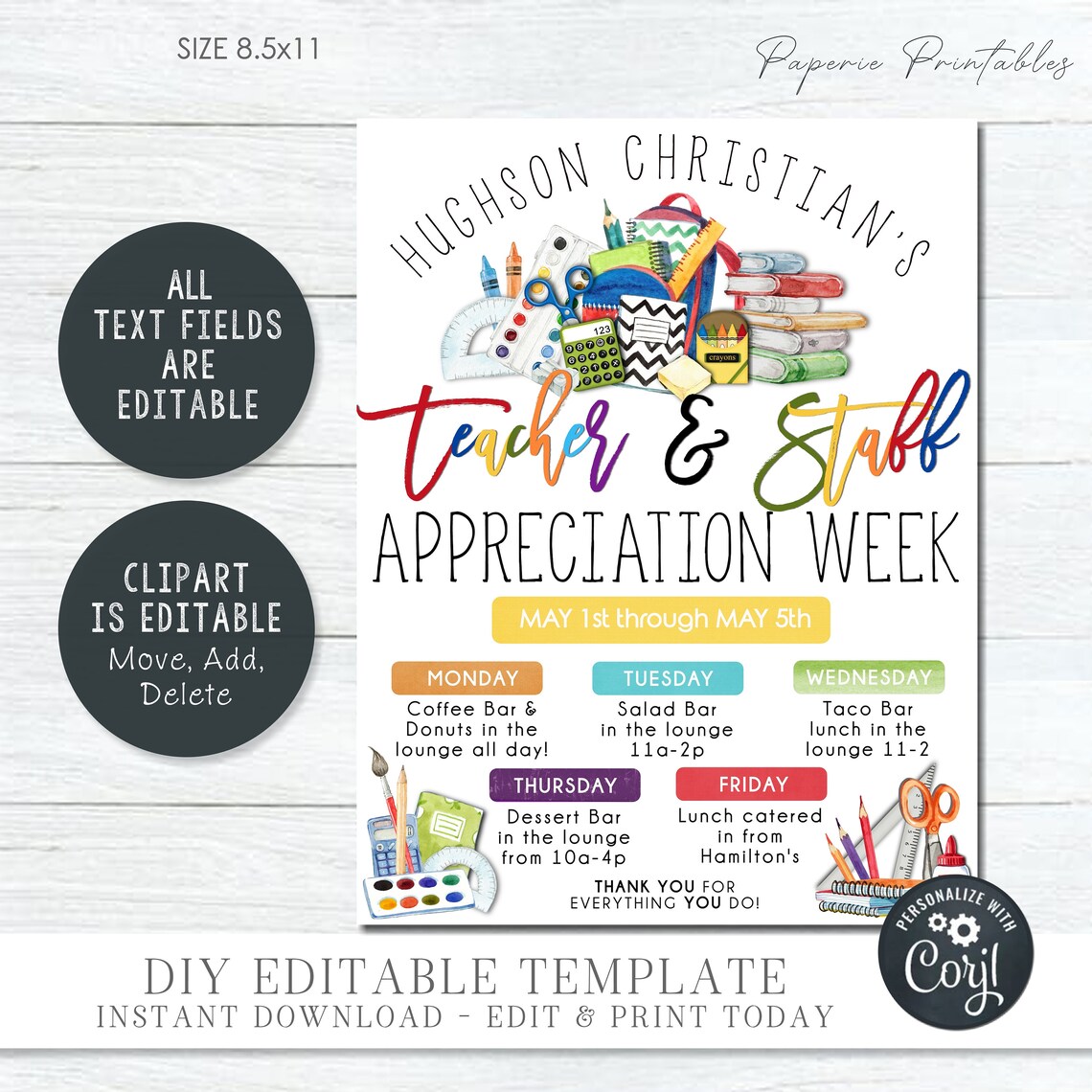 Editable Teacher Appreciation Week Flyer: School Staff Events (DIY ...