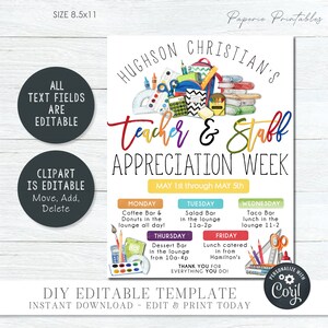 Editable Teacher Appreciation Week Flyer: School Staff Events (DIY ...