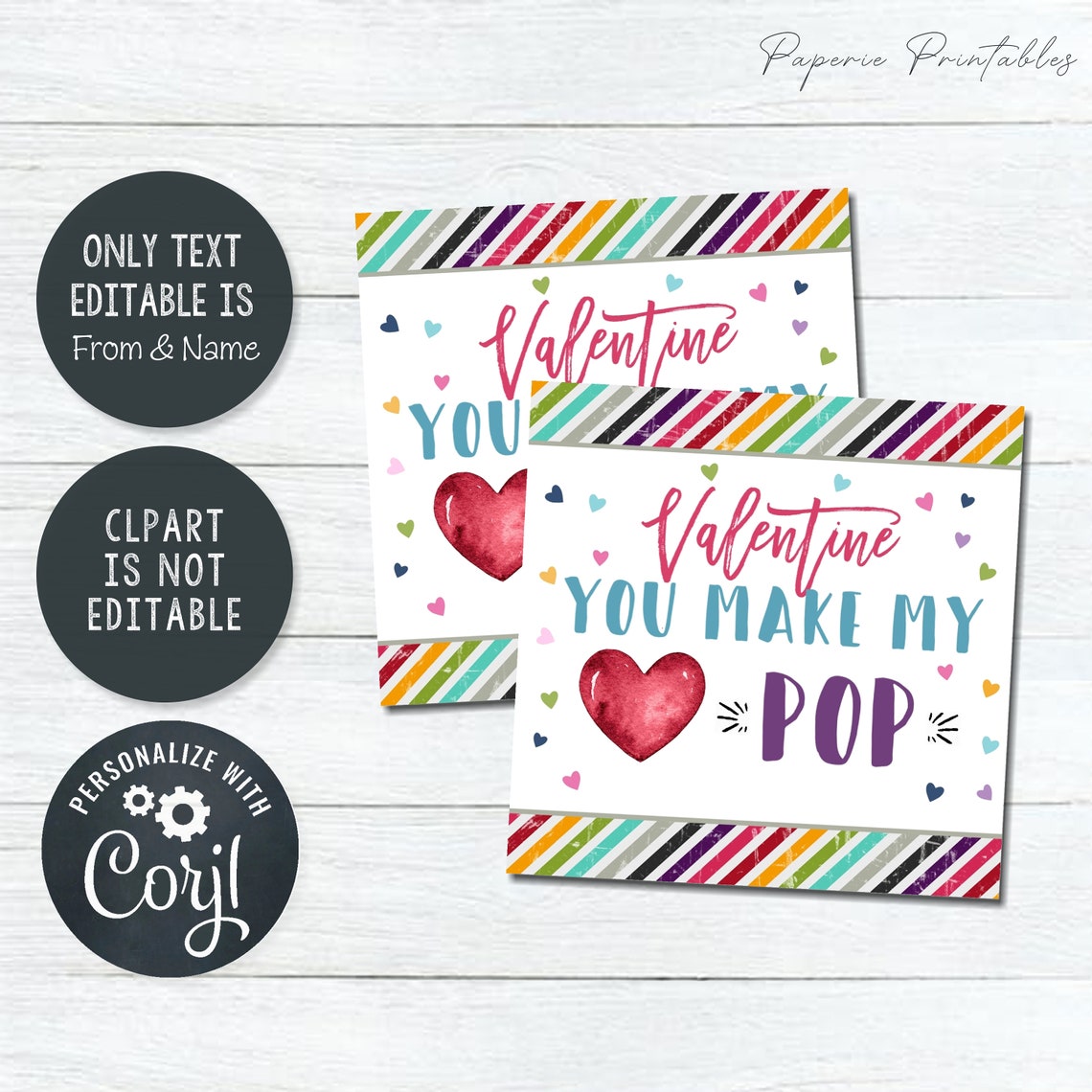 EDITABLE Ring Pop Valentine Tag Kids Valentine Cards You - Etsy