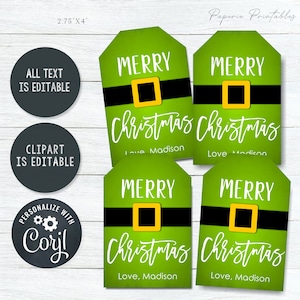 Editable Christmas Gift Tags, Elf Christmas Gift Tags, Elf Gift Labels ...