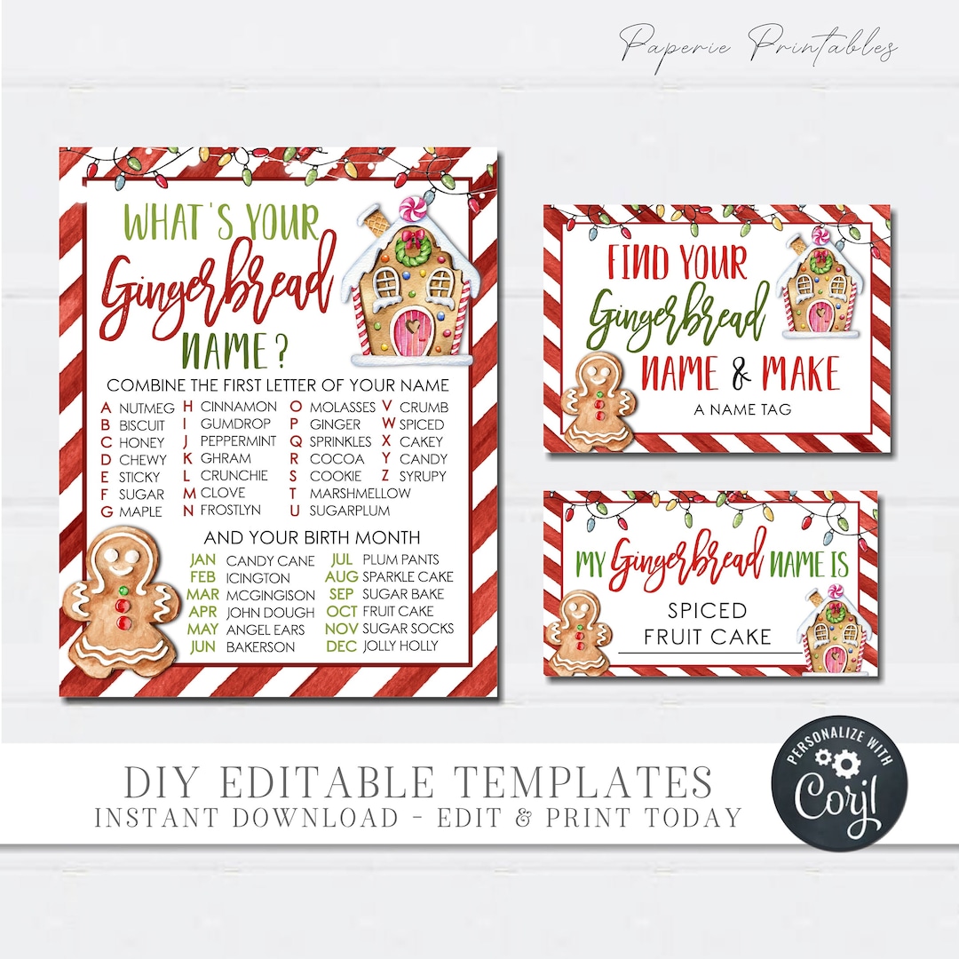 EDITABLE What's Your Gingerbread Name Game, Christmas Party Game ...