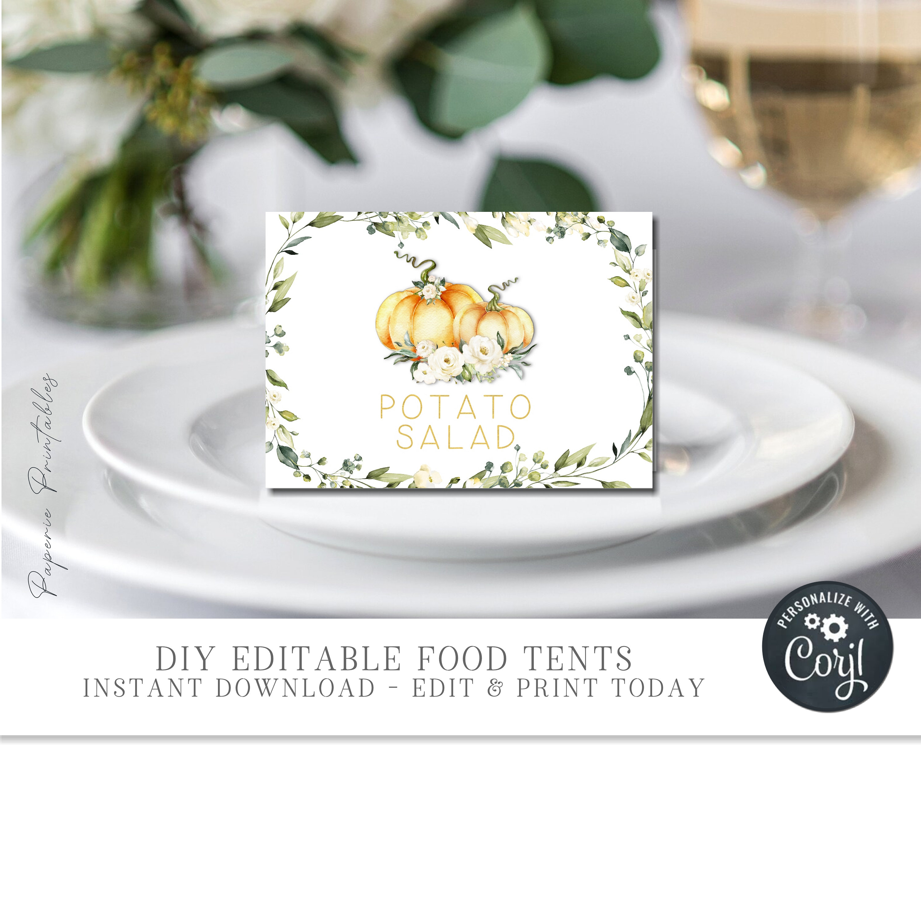 Editable Pumpkin Food Label Tent Cards: Boho Party Decor (DIY Digital ...
