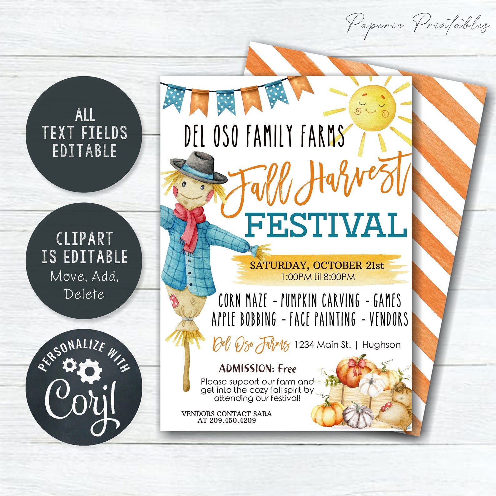 EDITABLE Fall Harvest Festival Flyer School Festival Flyer - Etsy