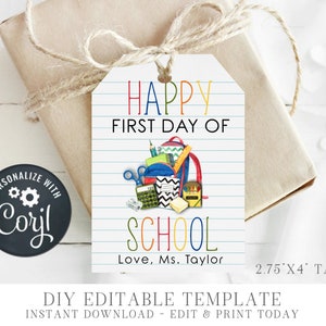 EDITABLE First Day of School Printable Tag Back to School Teacher Tag ...