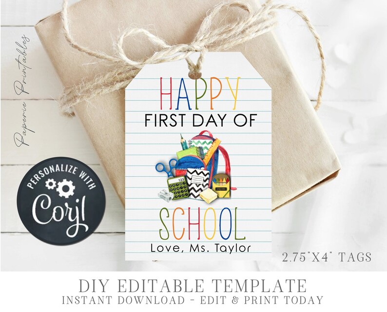 EDITABLE First Day of School Printable Tag Back to School | Etsy