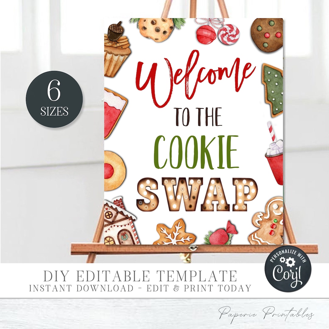 Editable Christmas Cookie Swap Party Sign, Christmas Cookie Party ...