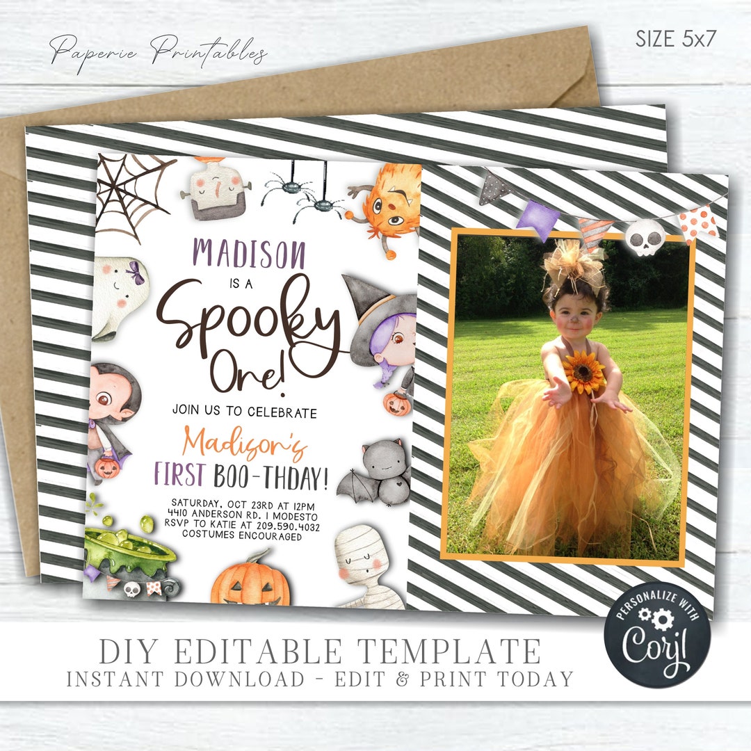 EDITABLE Halloween Birthday Invitation, Spooky One Halloween Birthday ...