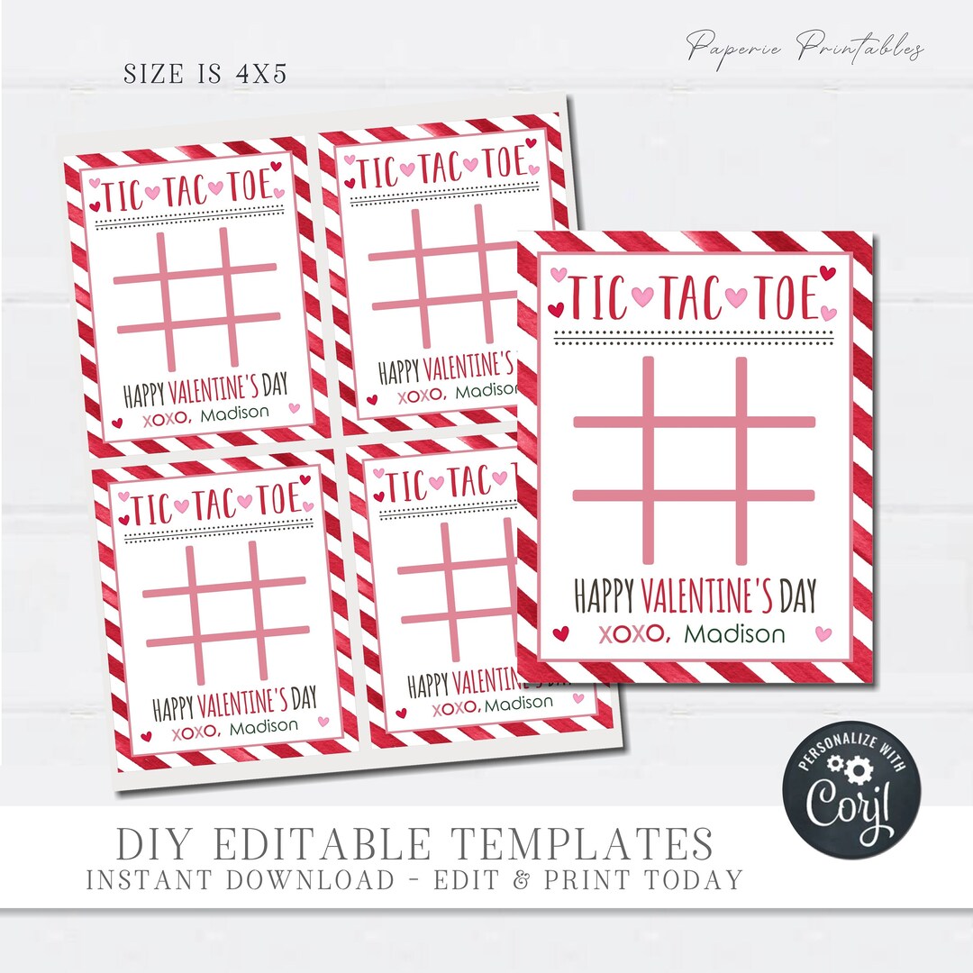 Editable Tic Tac Toe Valentine Cards: School Game (digital Download) - Etsy
