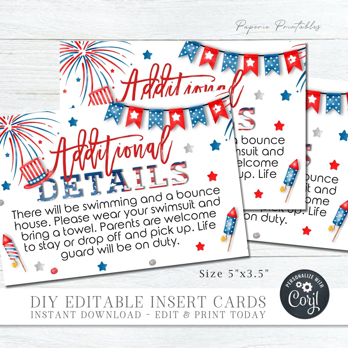 Editable 4th of July Birthday Insert Cards Additional Details | Etsy