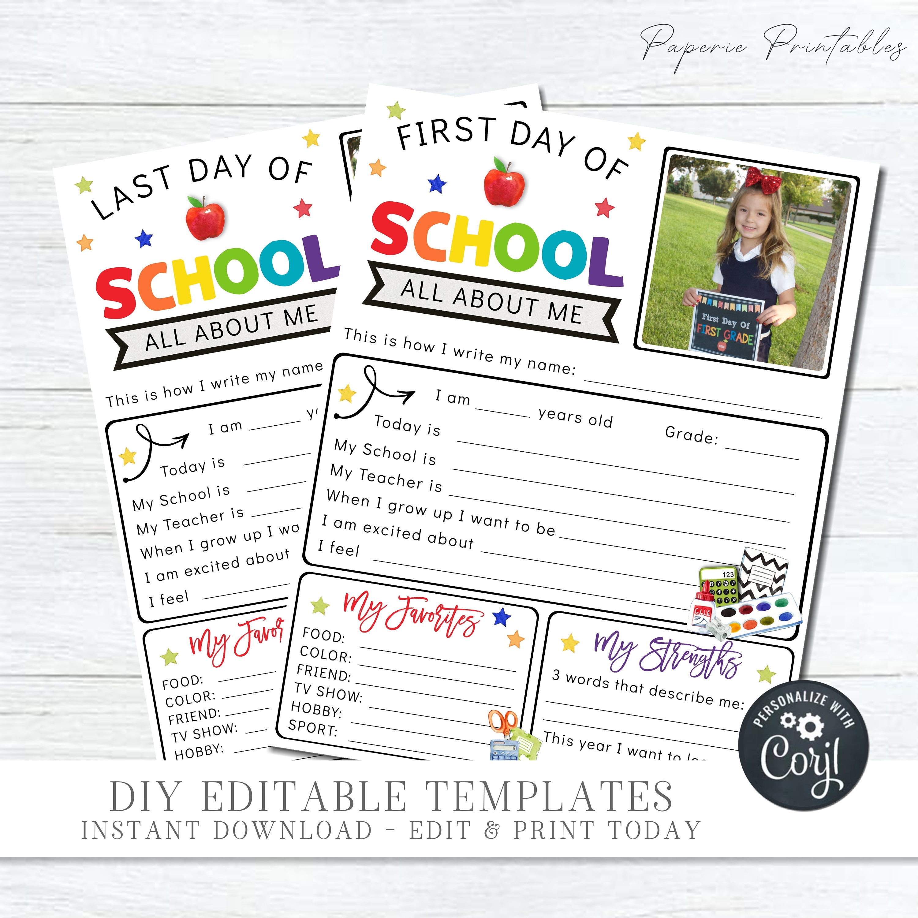 EDITABLE First Day of School Questionnaire First Day of - Etsy