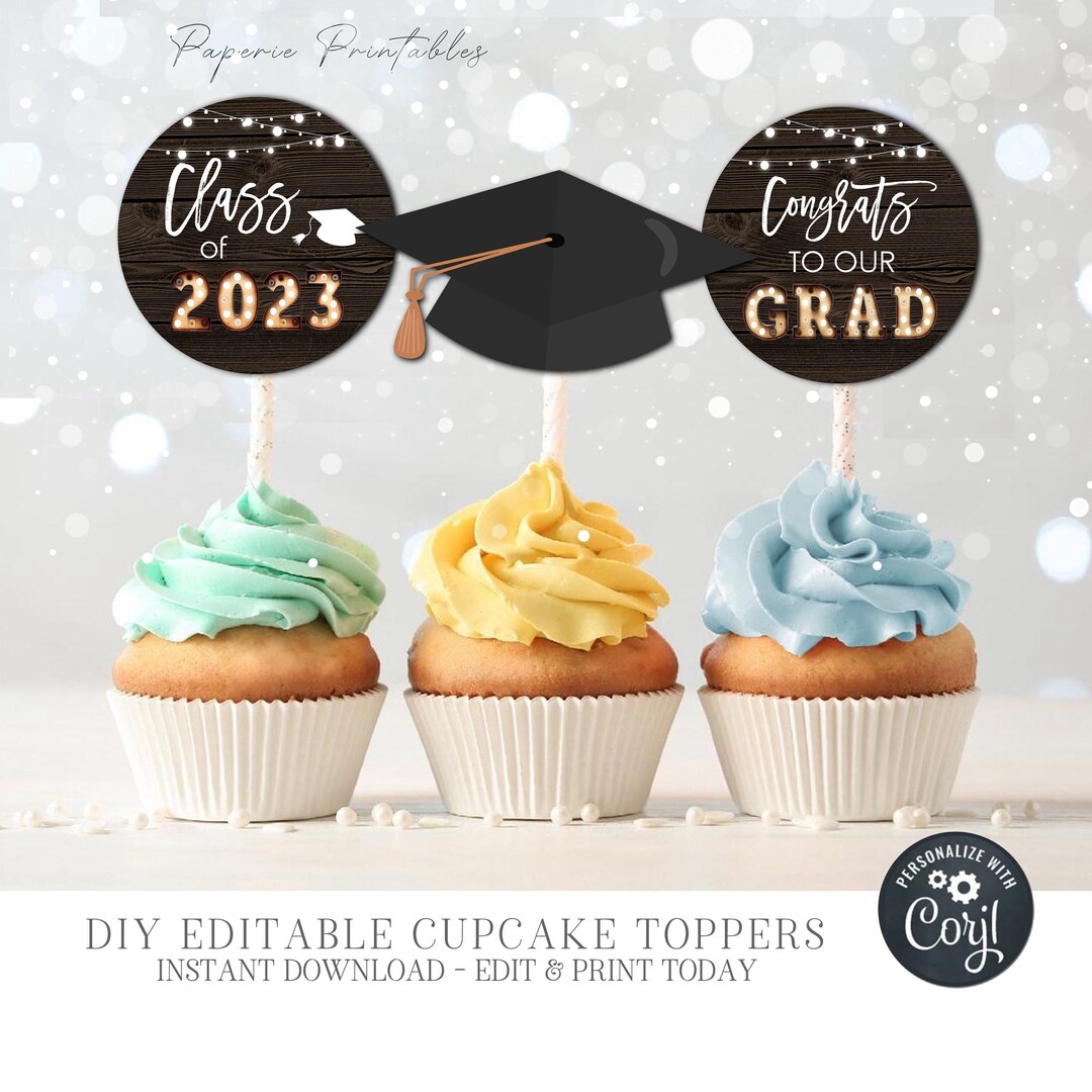 EDITABLE Graduation Decorations 2024, Country Graduation Cupcake Topper ...