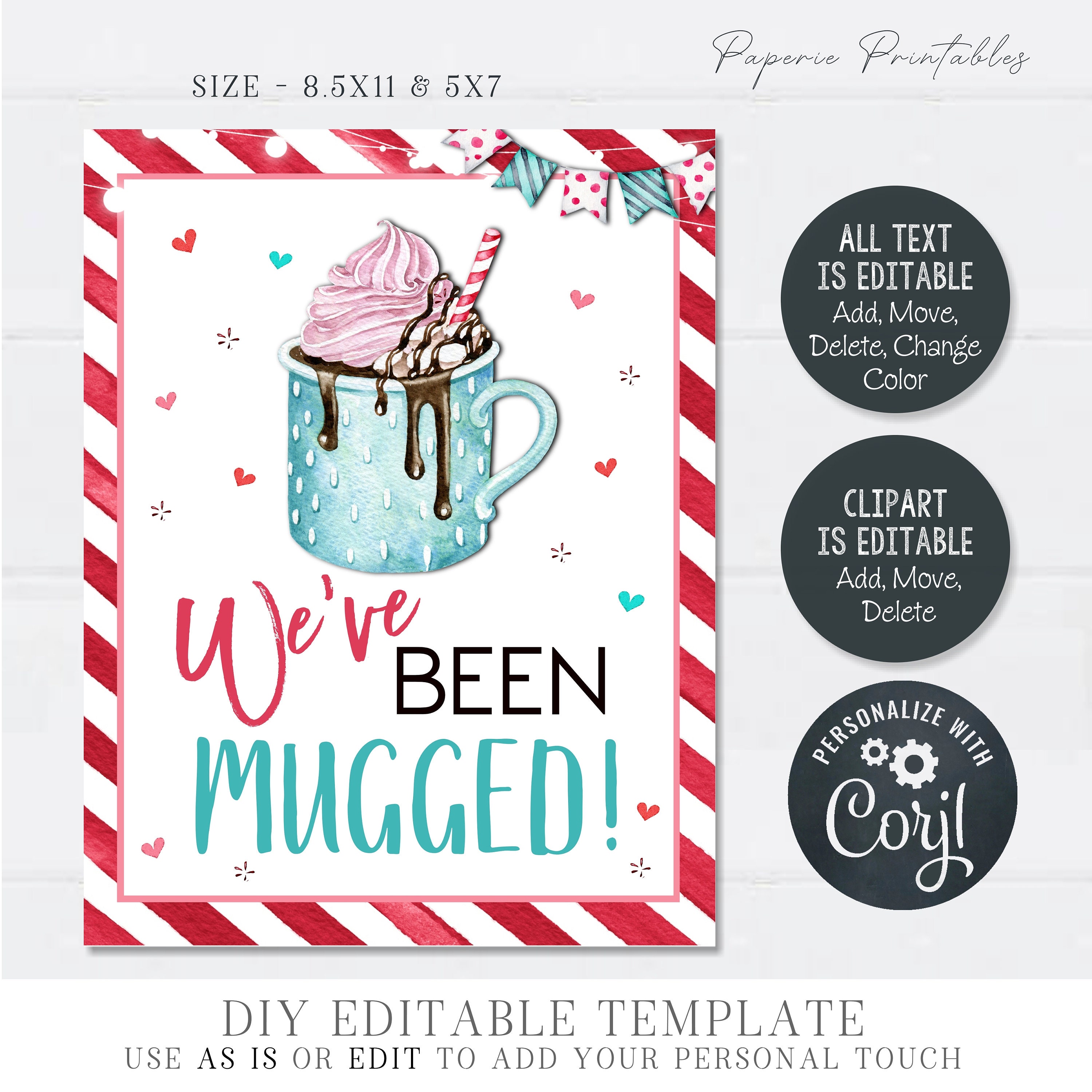 EDITABLE You've Been Mugged Valentine Printables Hug in a - Etsy