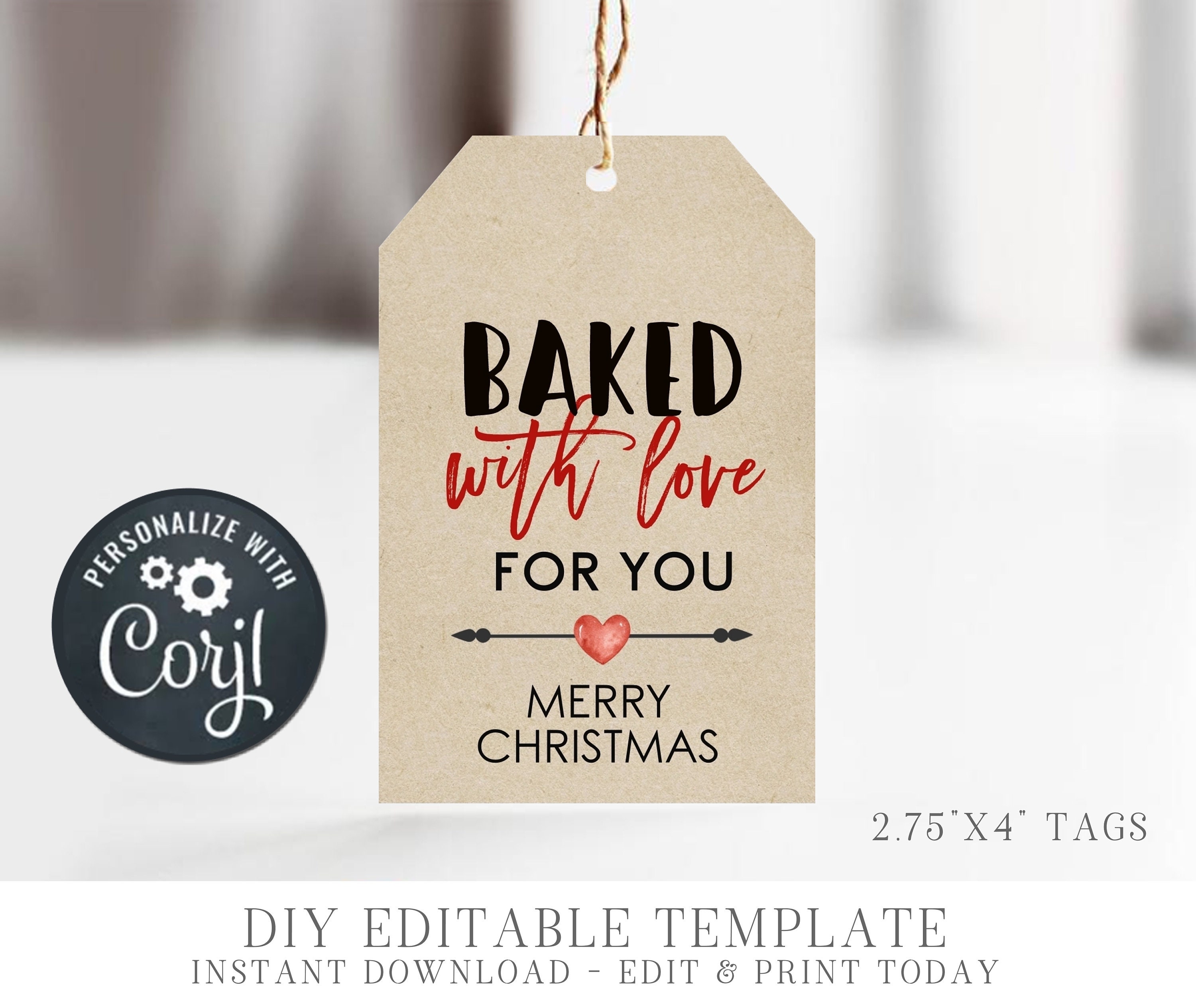 Editable Baked With Love Gift Tags: DIY Christmas Cookie Tags (corjl ...