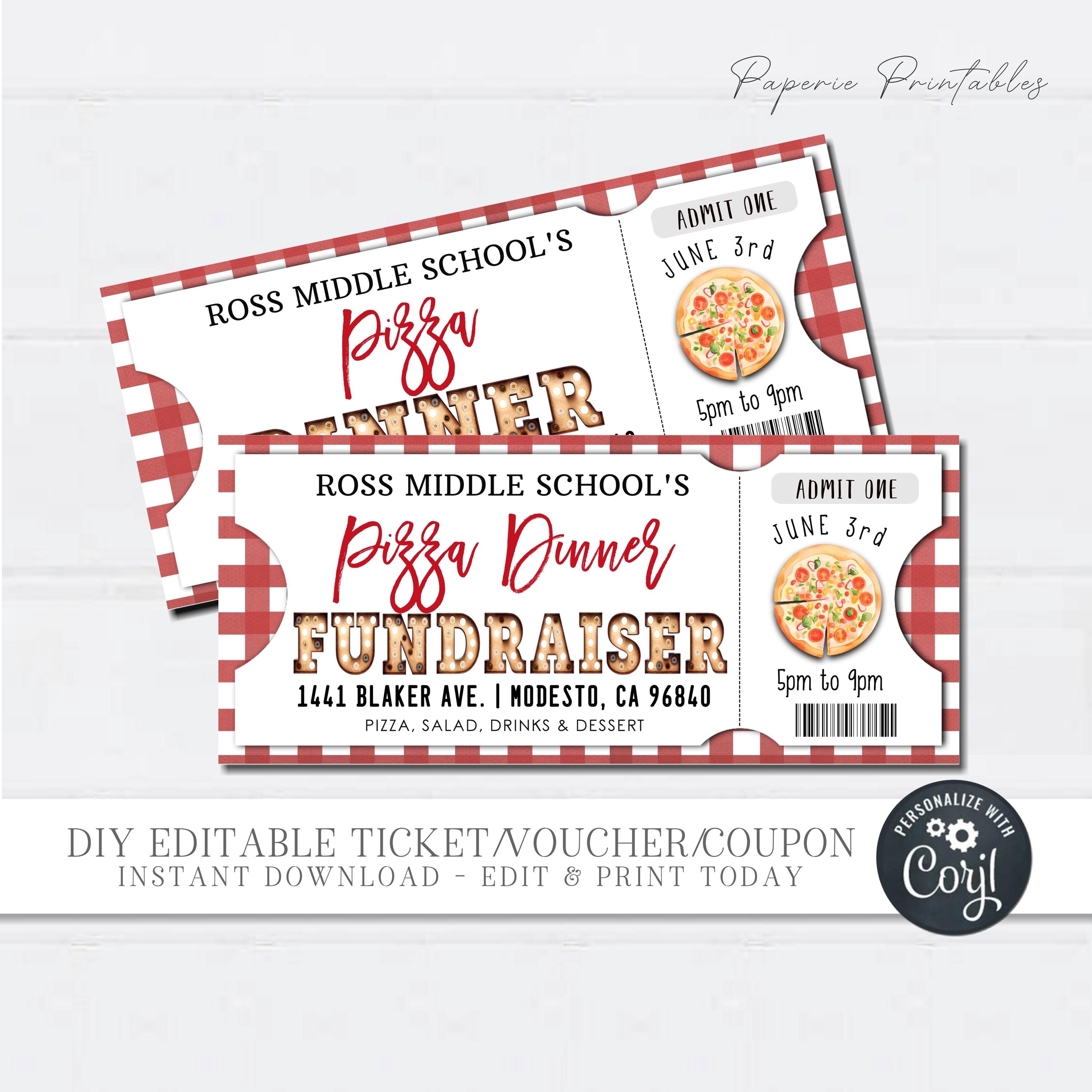 Editable Pizza Dinner Fundraiser Ticket Template (DIY W/corjl) #FLYR41 ...