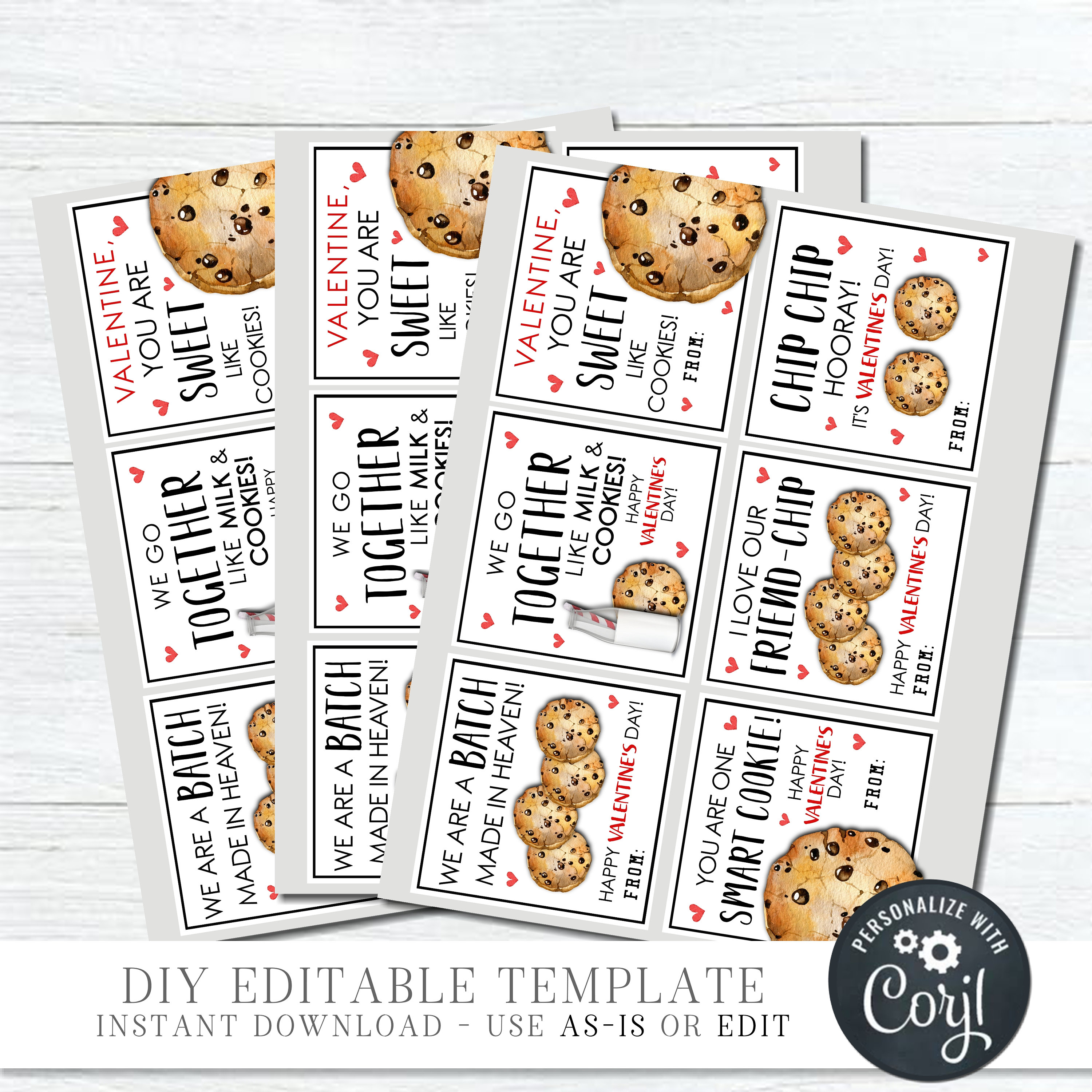 Cookie Valentine Cards for Kids Kids Valentine Cards Cookie - Etsy