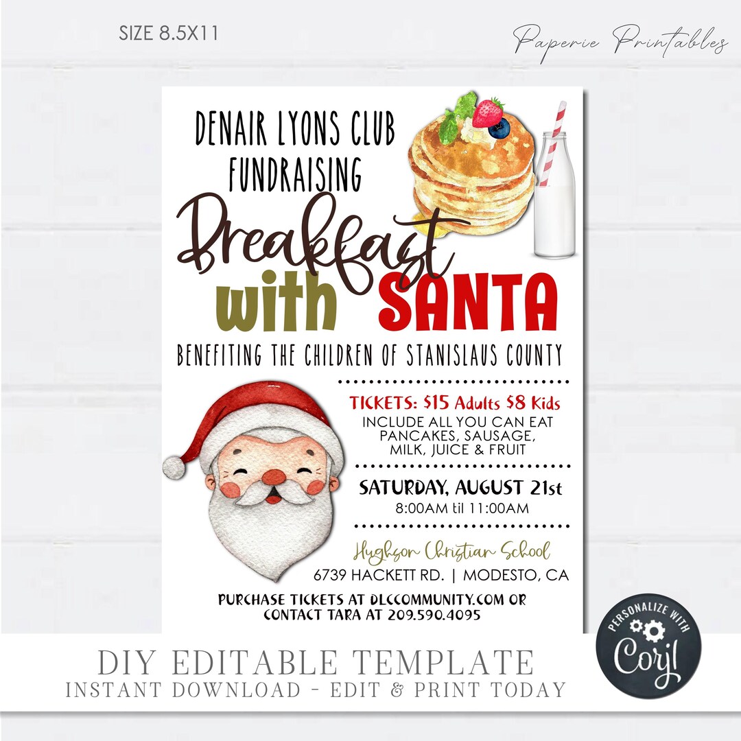 Editable Breakfast With Santa Flyer Template (8.5x11) (DIY Corjl) - Etsy