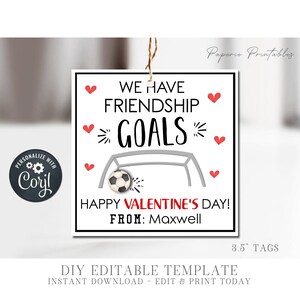 Editable Soccer Valentine Cards: Kids Printable Tags (DIY Corjl) - Etsy