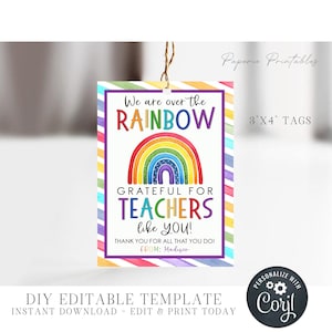 EDITABLE Rainbow Teacher Appreciation Gift Tag, Grateful Teacher Tag ...