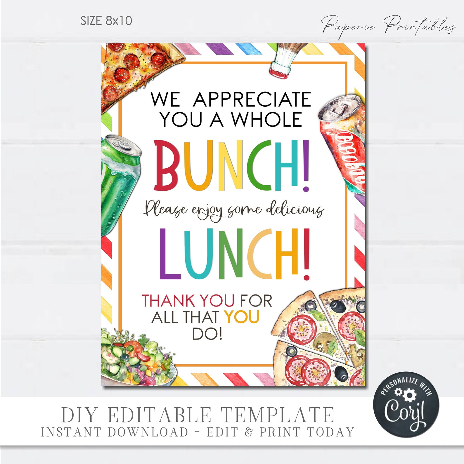 Editable Lunch Appreciation Sign: Pizza & Soda Theme (digital Download ...