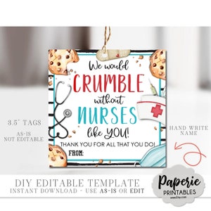 Editable Cookie Nurse Appreciation Gift Tags (DIY Wcorjl) #NAF11 - Etsy