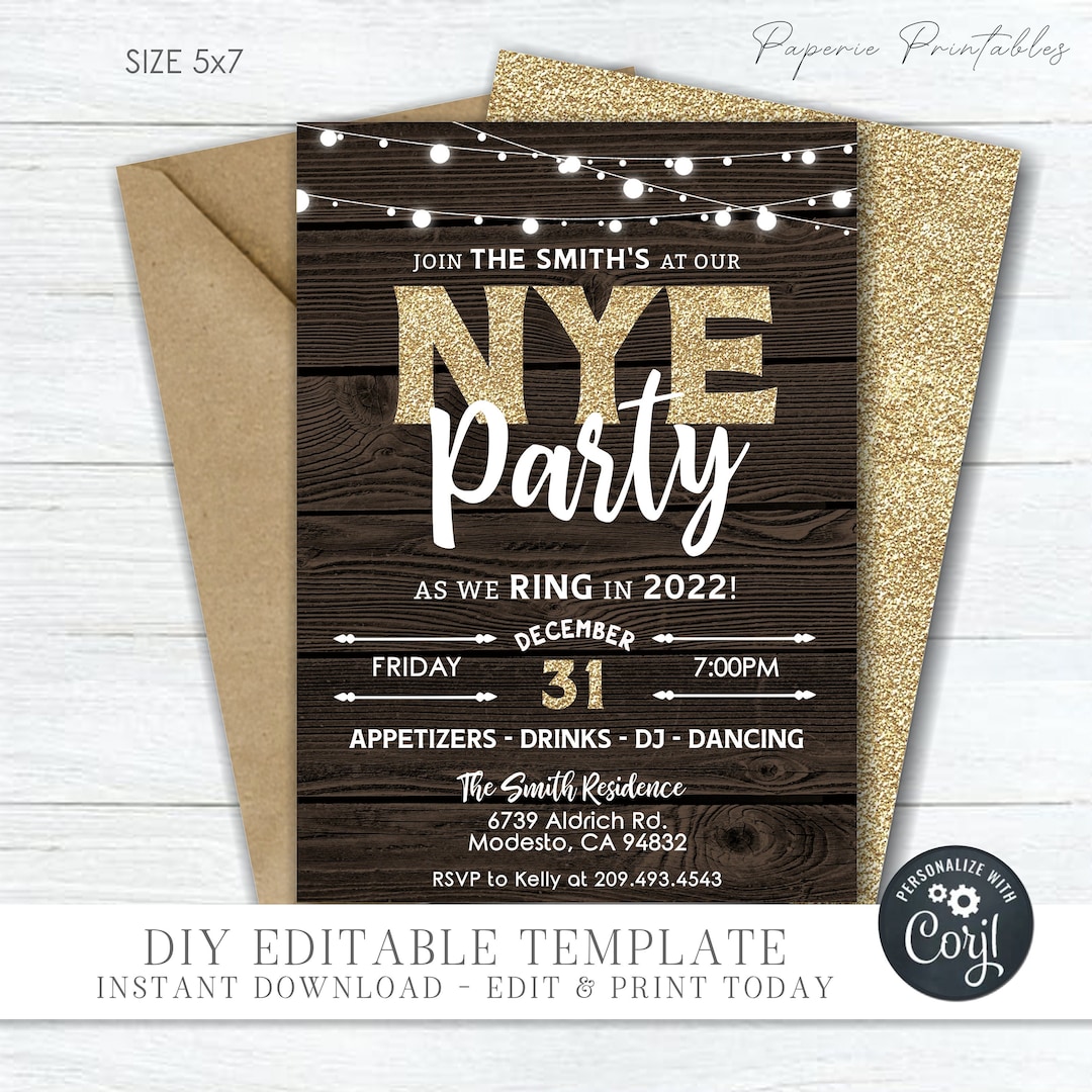 EDITABLE New Year's Eve Party Invitation, NYE Party Template, New Year ...