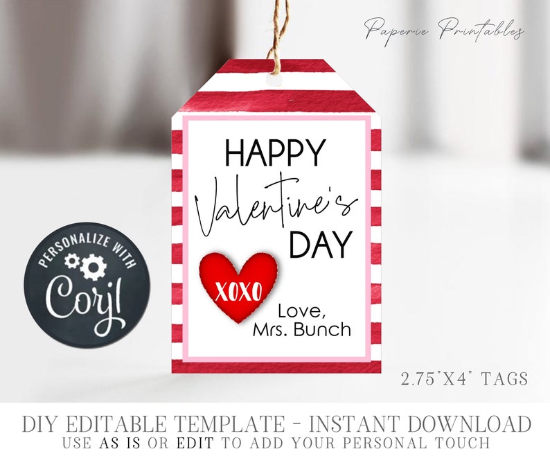 Editable Happy Valentine's Day Tag Valentine's Day - Etsy