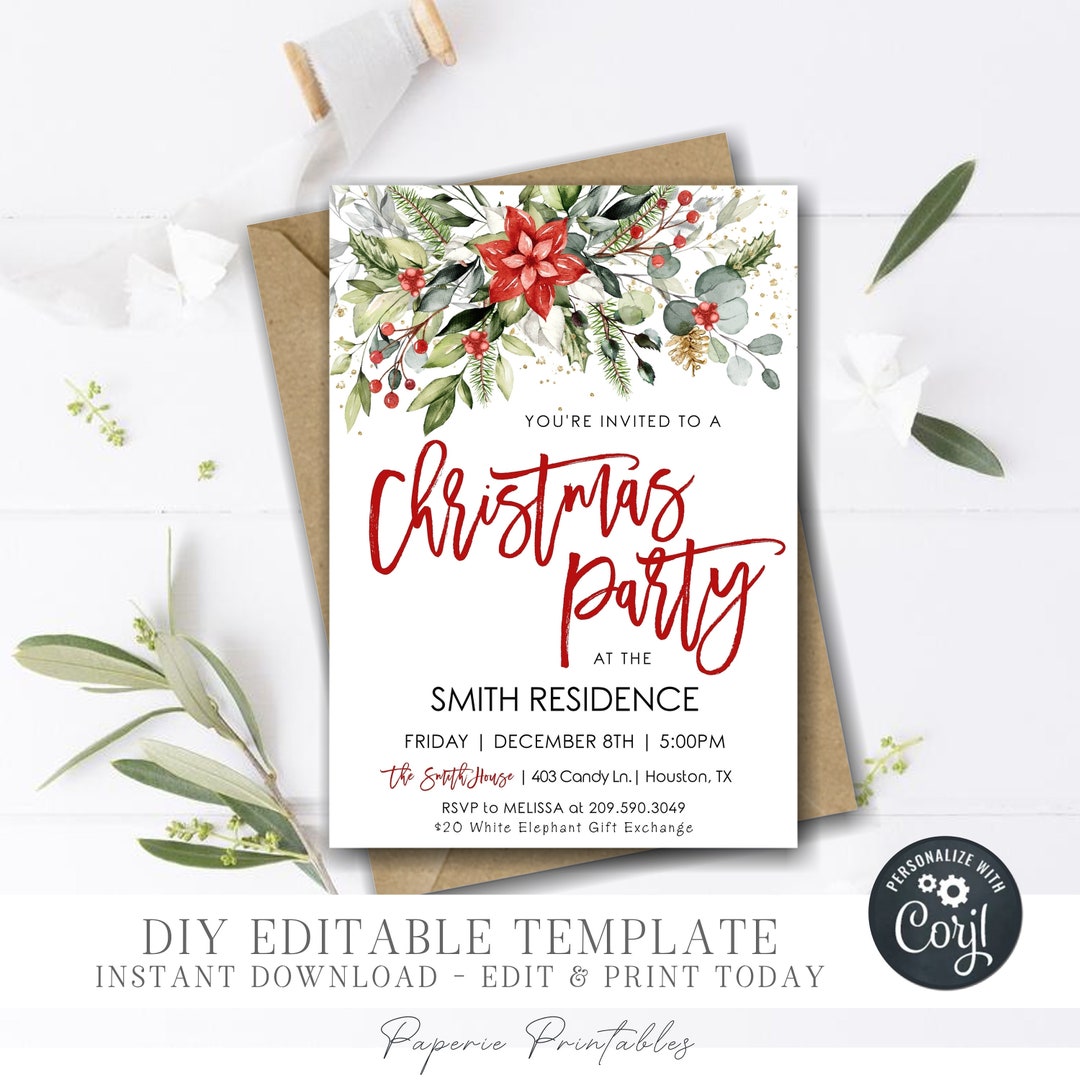 EDITABLE Christmas Party Invitation Template (Download Now) - Etsy