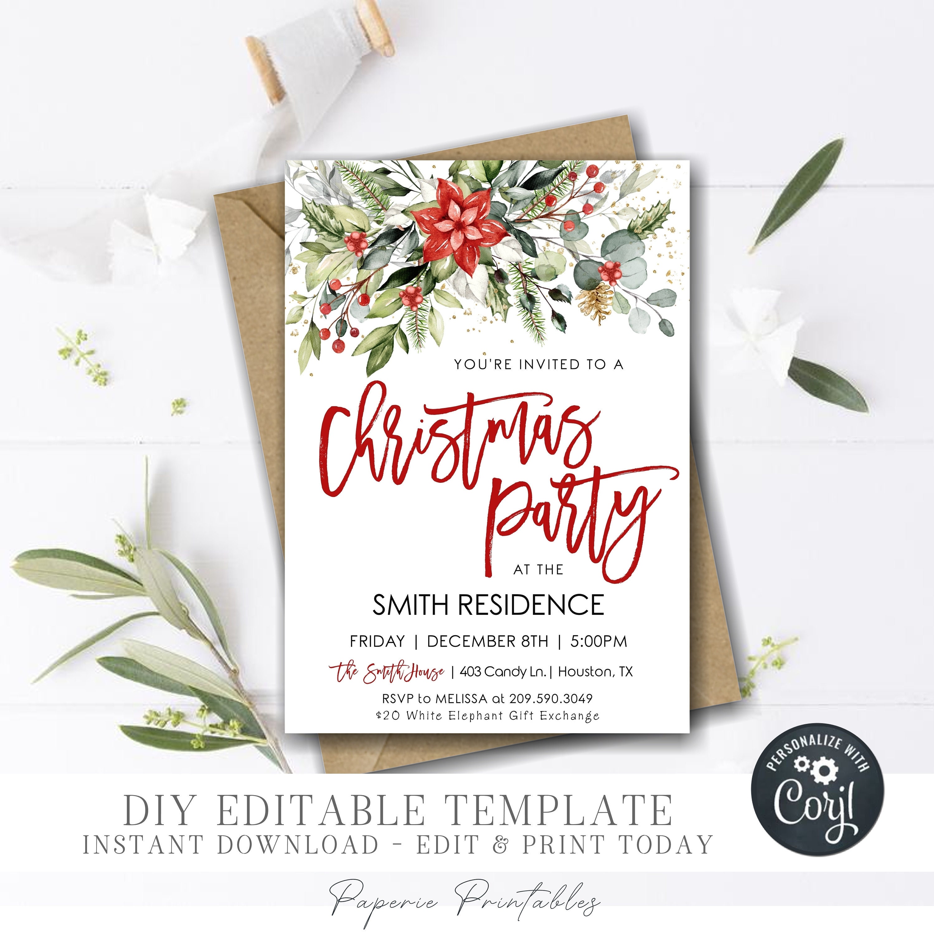 EDITABLE Christmas Party Invitation Template Holiday Party - Etsy