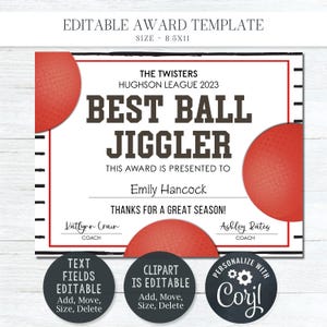 Editable Kickball Award Certificates: Team Party Printable (DIY Corjl ...
