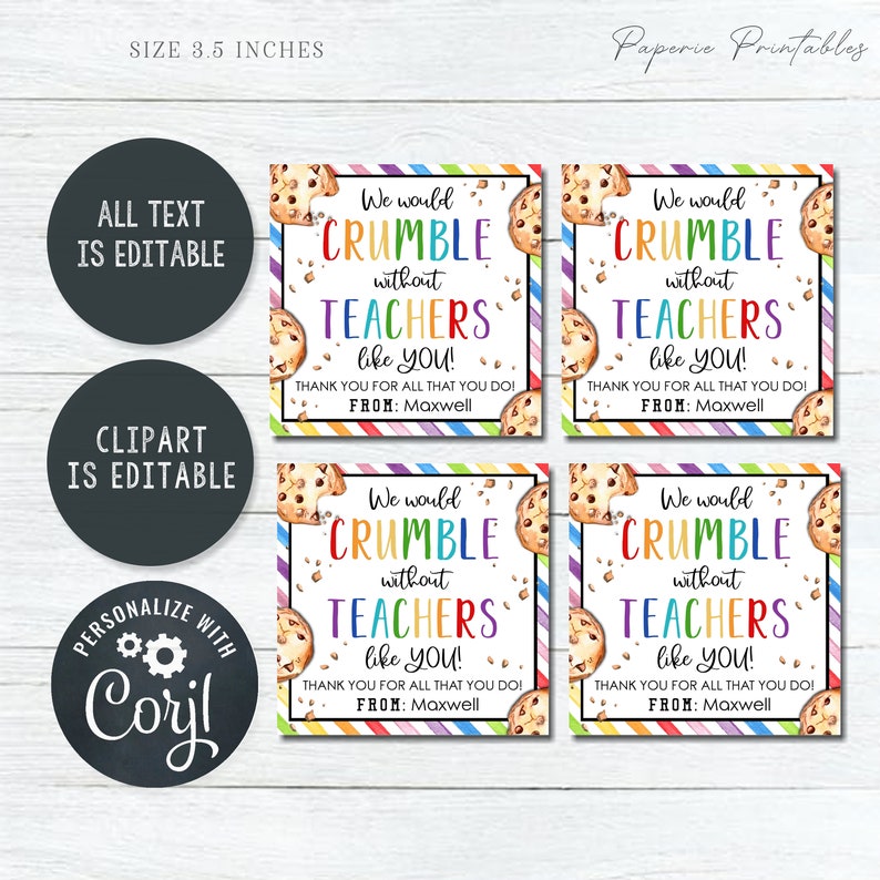 EDITABLE Cookie Teacher Appreciation Gift Tag Thank You - Etsy