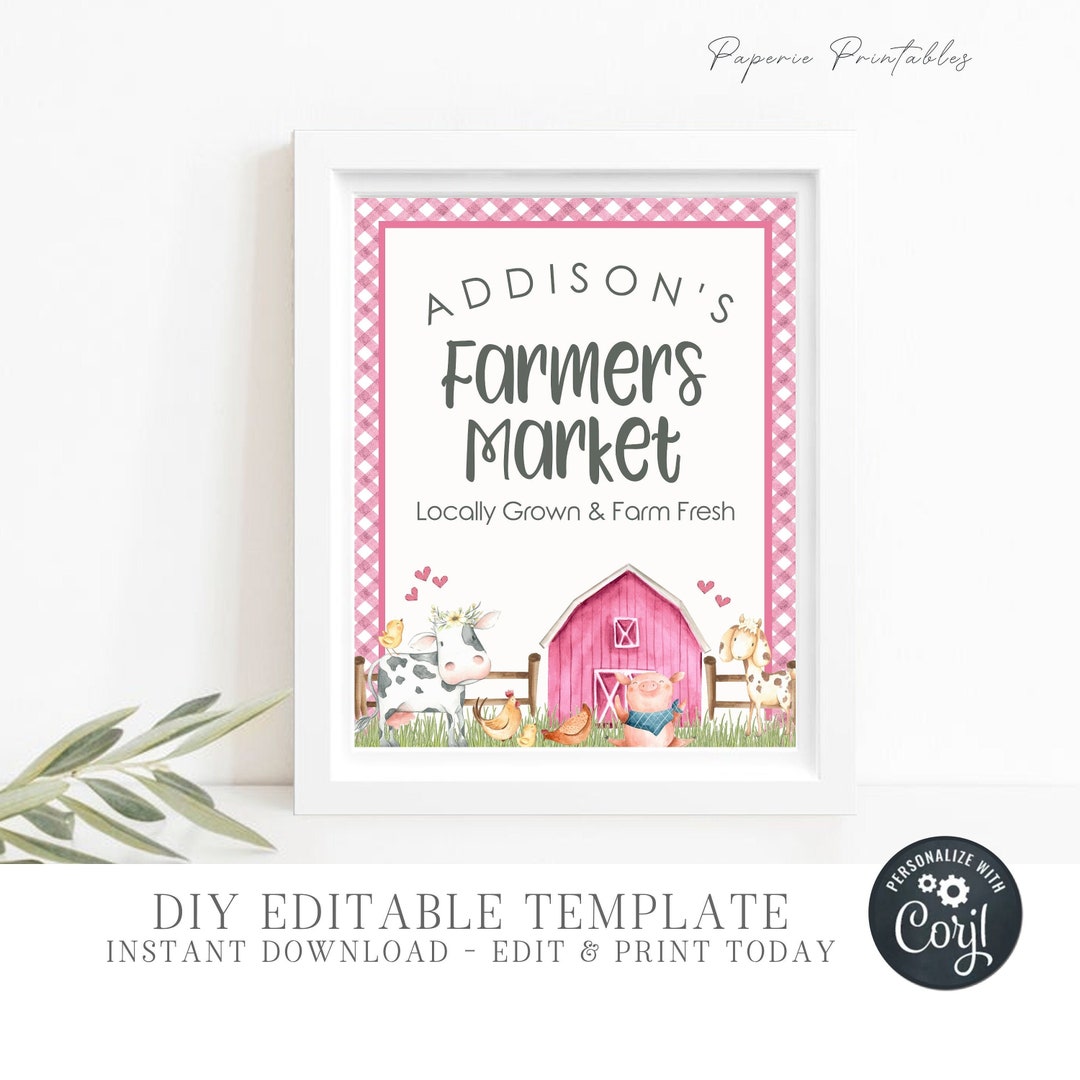 EDITABLE Farmers Market Sign DIY Farm Birthday Party Signs Farmers ...
