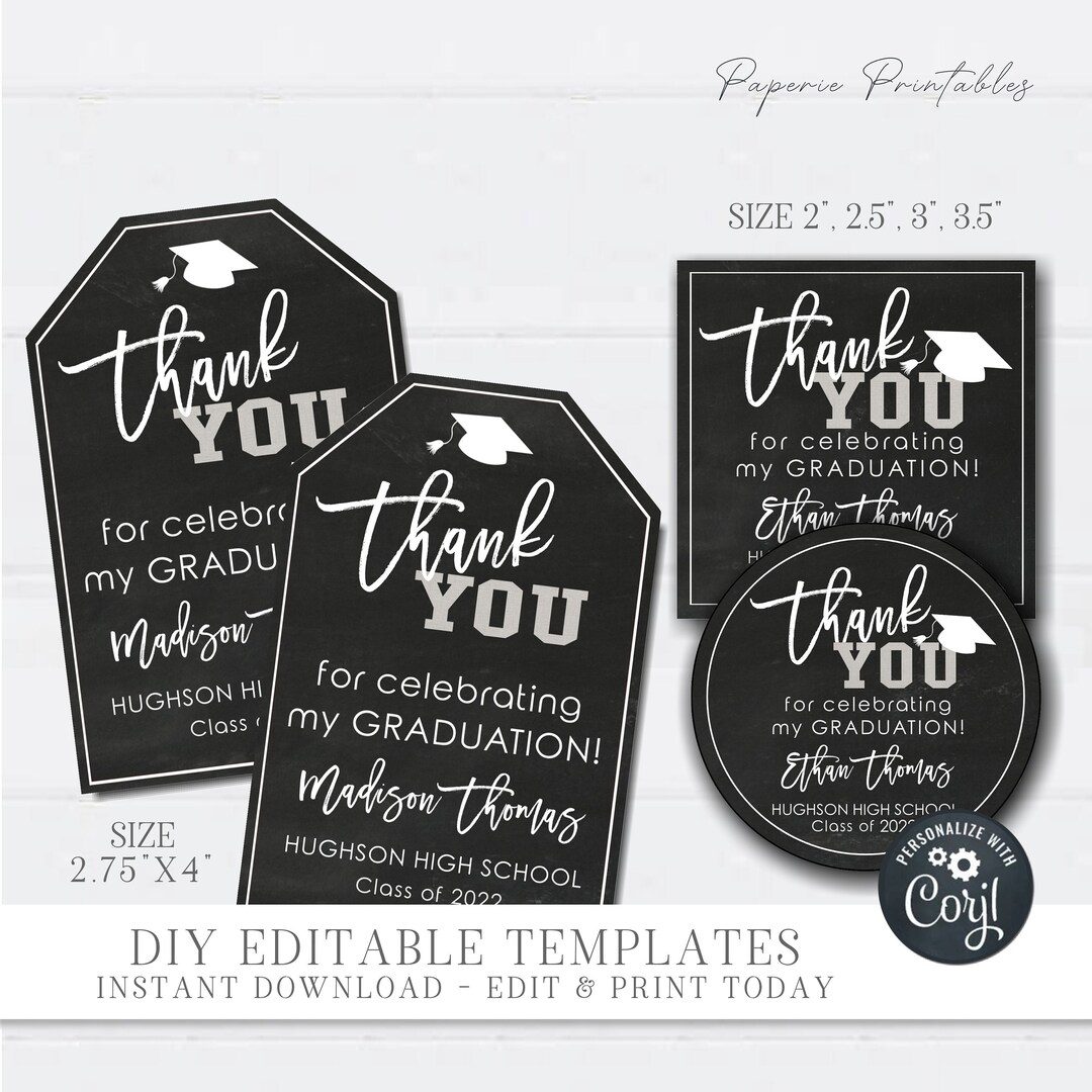 EDITABLE Graduation Gift Tags, Masculine Graduation Tags, Graduation ...