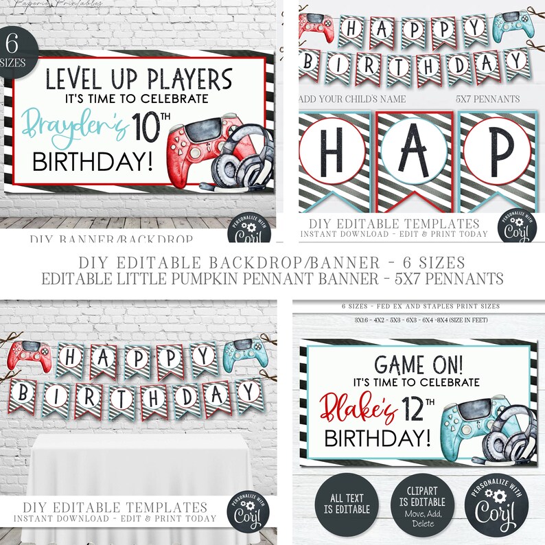 EDITABLE Video Game Birthday Bundle Gaming Birthday Party - Etsy