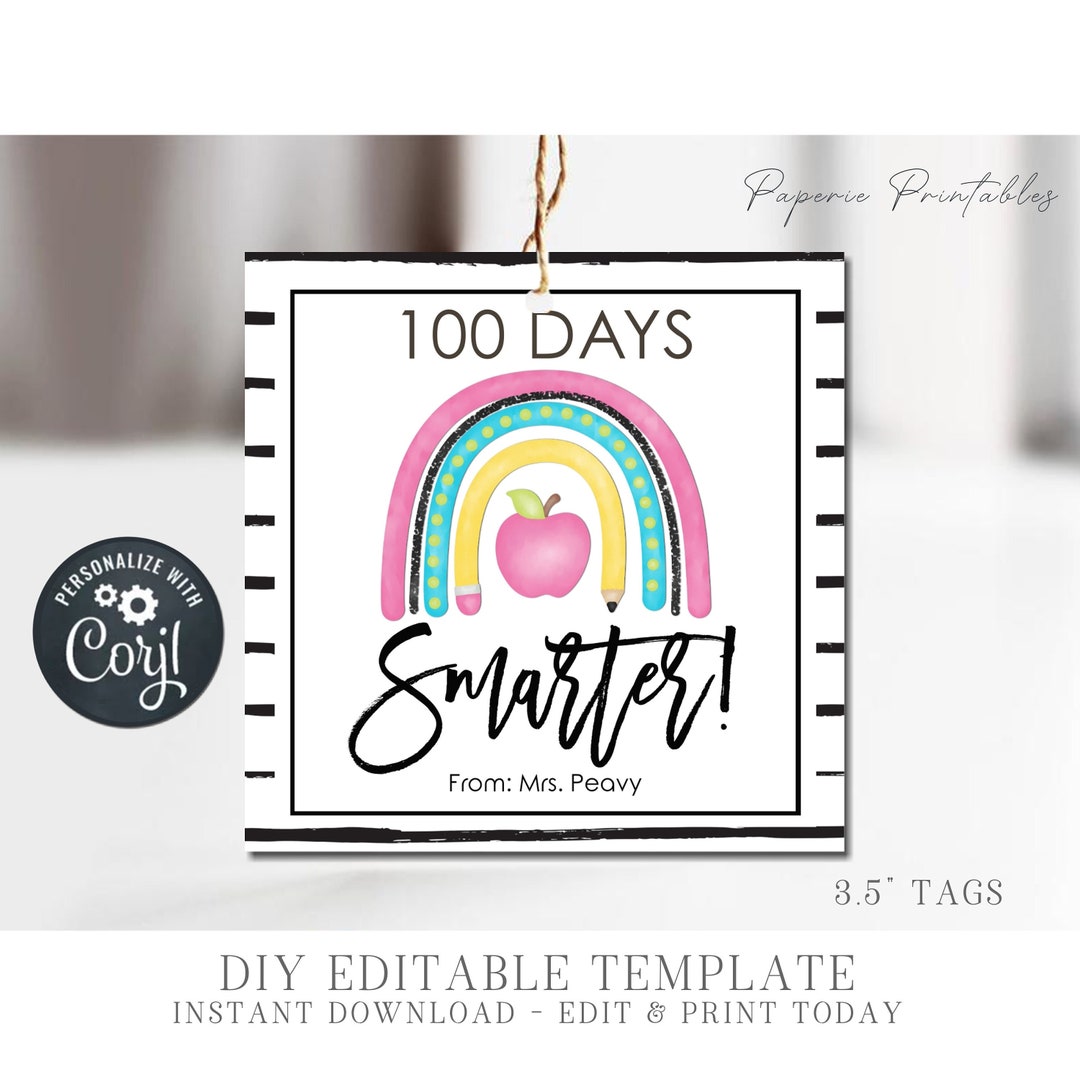 100 Days Smarter Gift Tag: Editable School Gift Card (digital Download ...