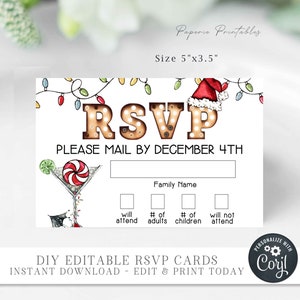 Editable Christmas Party RSVP Cards: Cocktail Theme (DIY Corjl Template ...