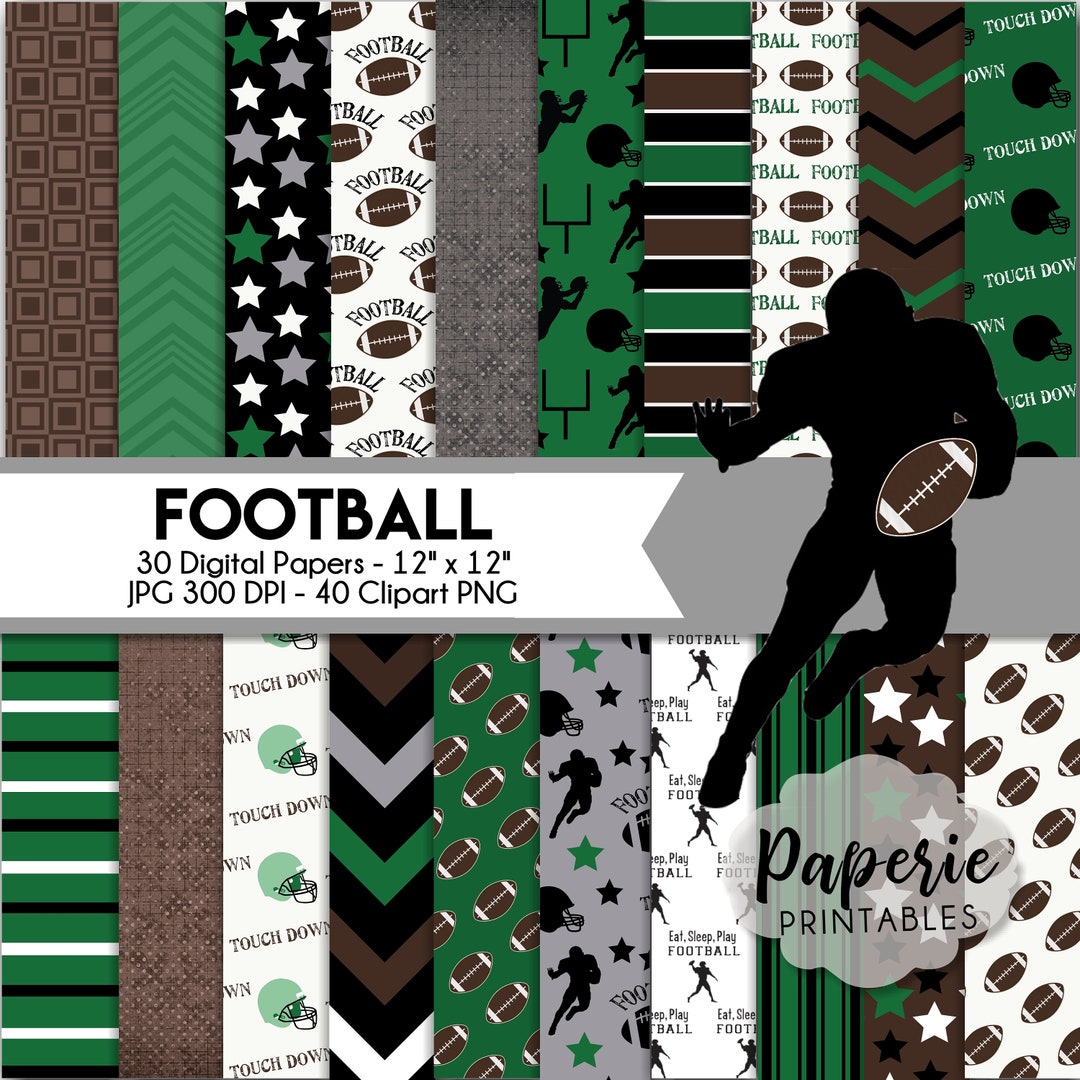 FOOTBALL Digital Paper - 12x12 Digital Scrapbooking Paper - 30 Papers ...