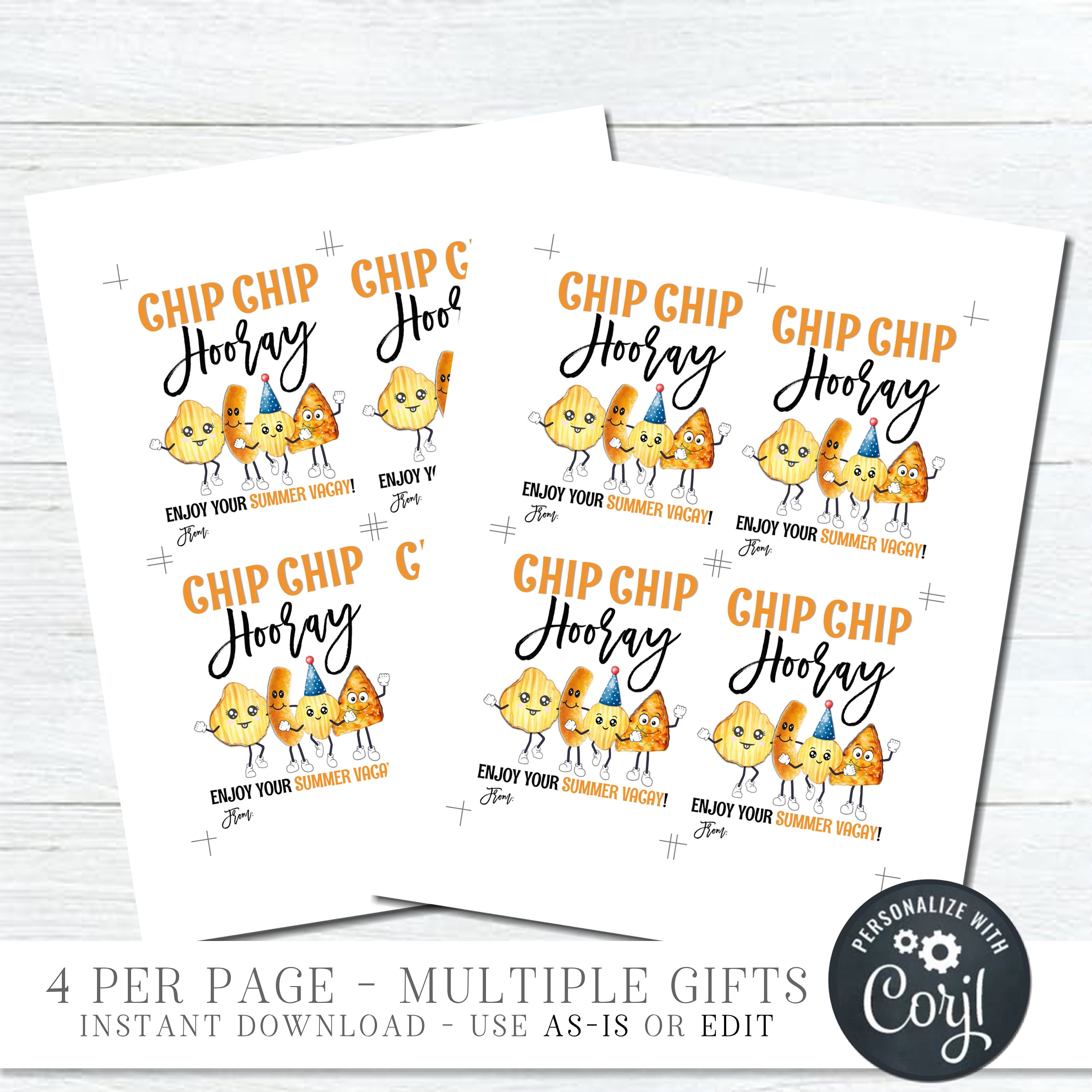 EDITABLE Thank You Teacher Gift Tag, End of School Chips Gift Tag, Chip ...