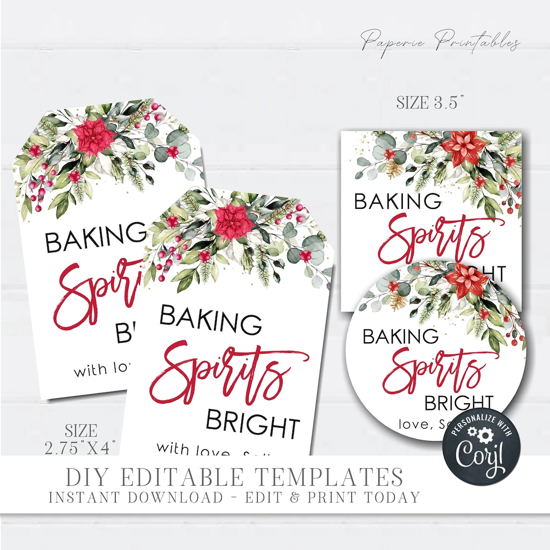 Editable Baking Spirits Bright Tag, Baking Spirits Bright Gift Tag ...