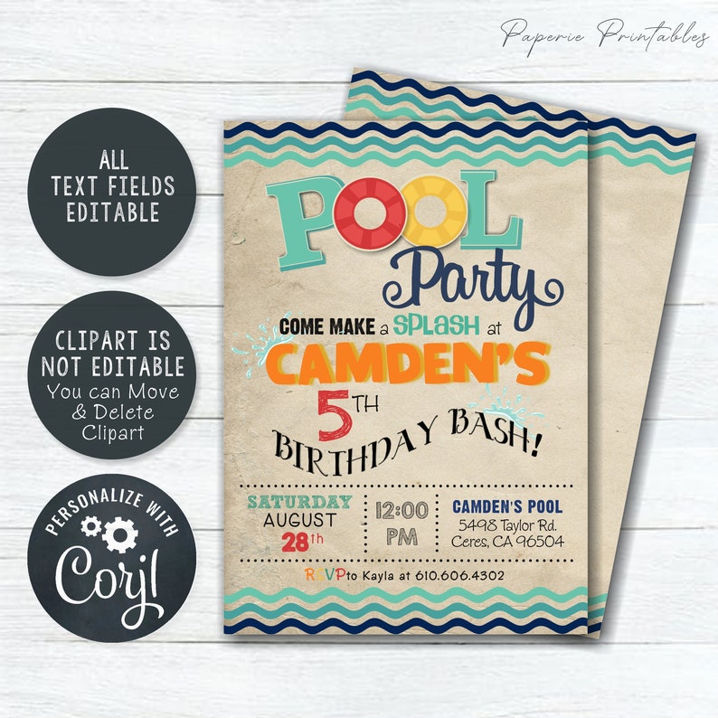 Editable Boy Pool Party Birthday Invitation Pool Birthday - Etsy