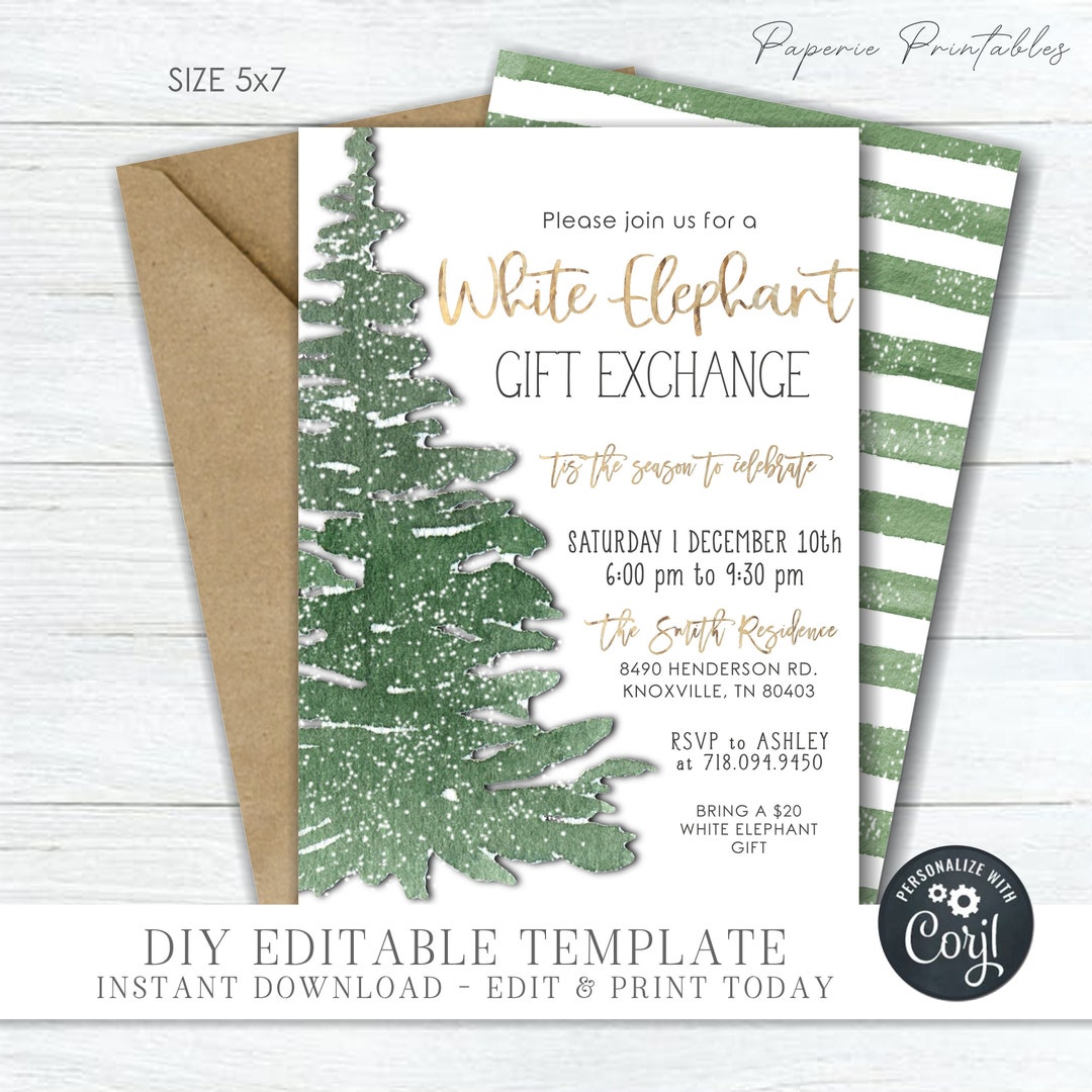 EDITABLE White Elephant Christmas Party Invitation, Holiday Party ...
