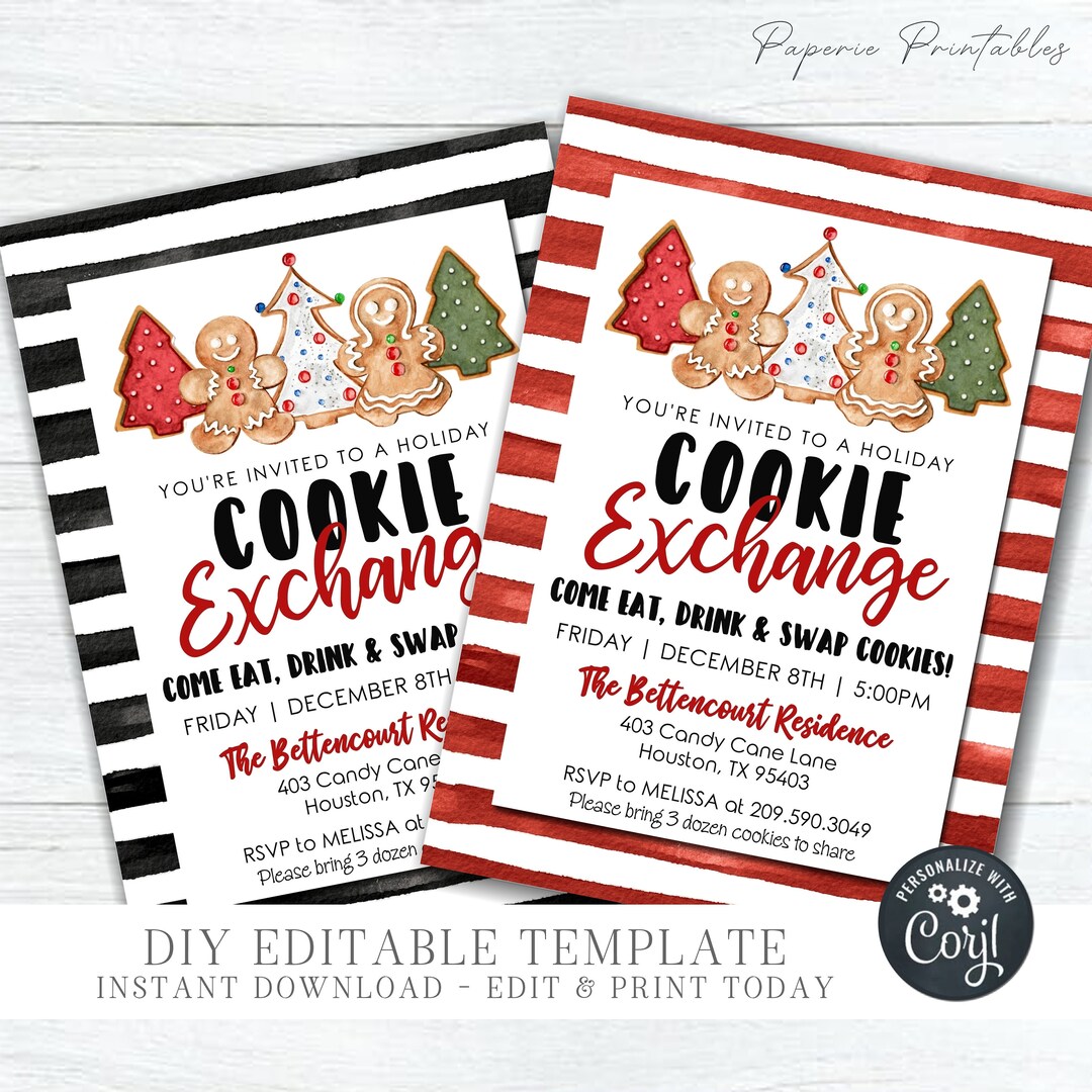 EDITABLE Christmas Cookie Exchange Invitation Holiday Cookie Decorating ...